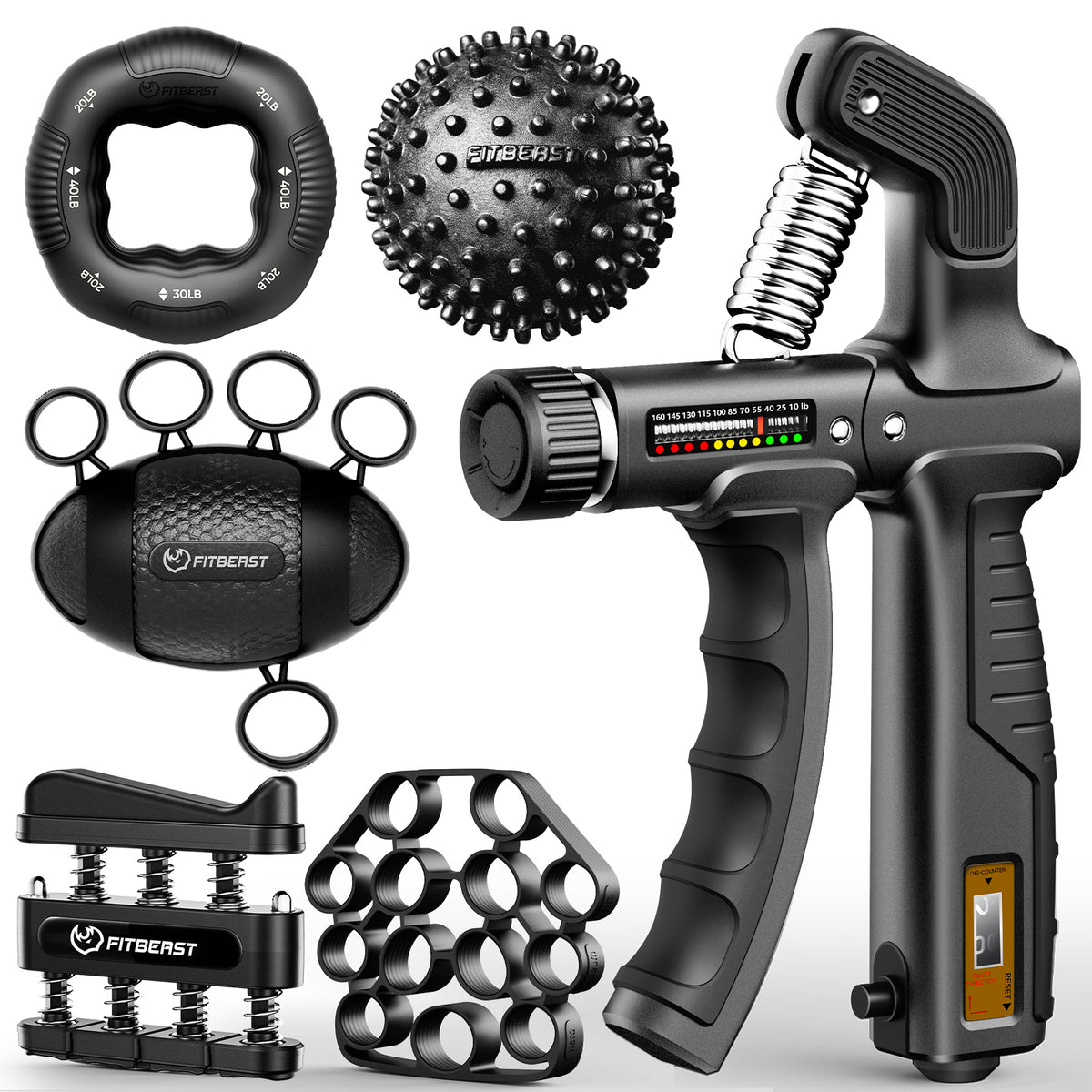 FitBeast 6-in-1 Adjustable Hand Grip Strengthener Workout Kit (10-160