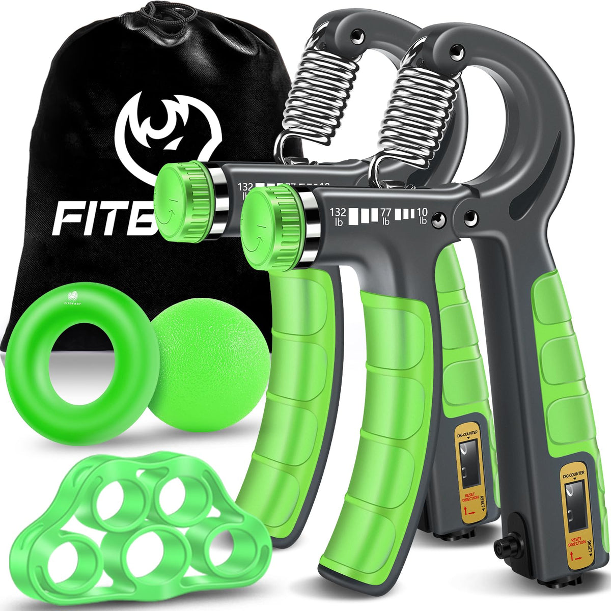 FitBeast Hand Grip Strengthener Workout Kit (5 Pack), 2 Forearm Grip A