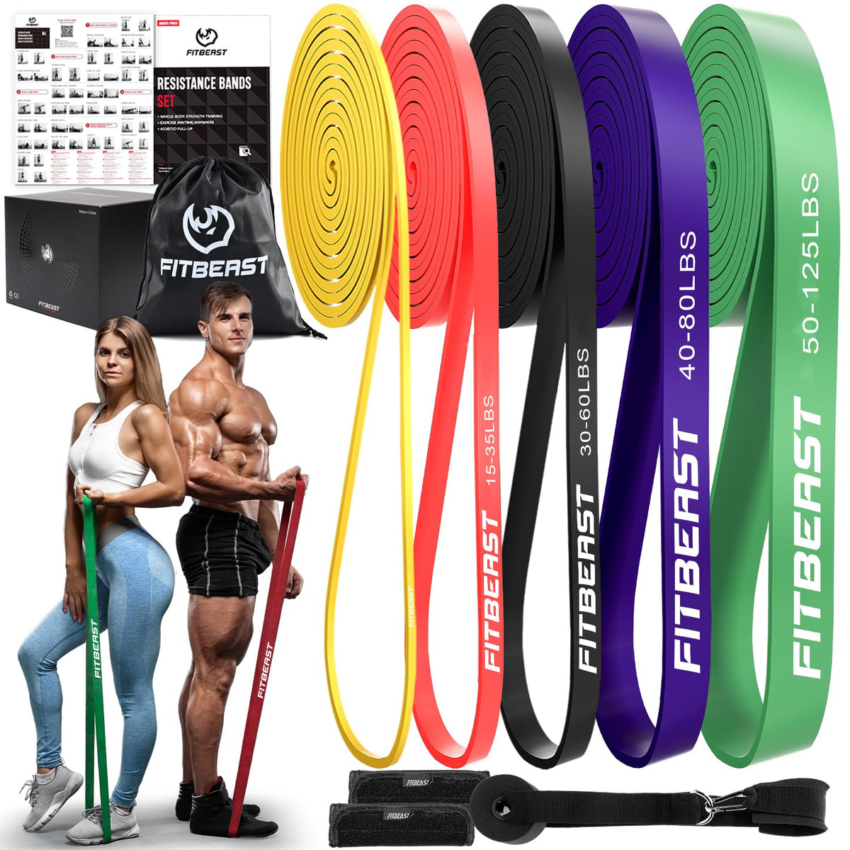 FitBeast Pull Up Bands Set, 5 Different Levels Resistance Band Pull Up