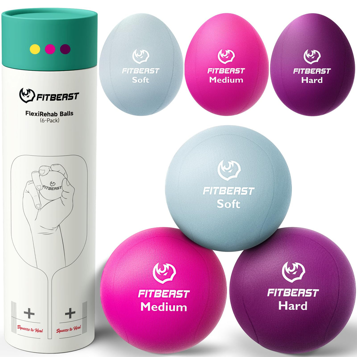 FitBeast Stress Balls for Adults, 6-Pack Hand Therapy Balls, Soft, Med